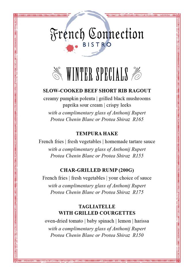 WINELANDS WINTER SPECIALS | Restaurant Specials 2018